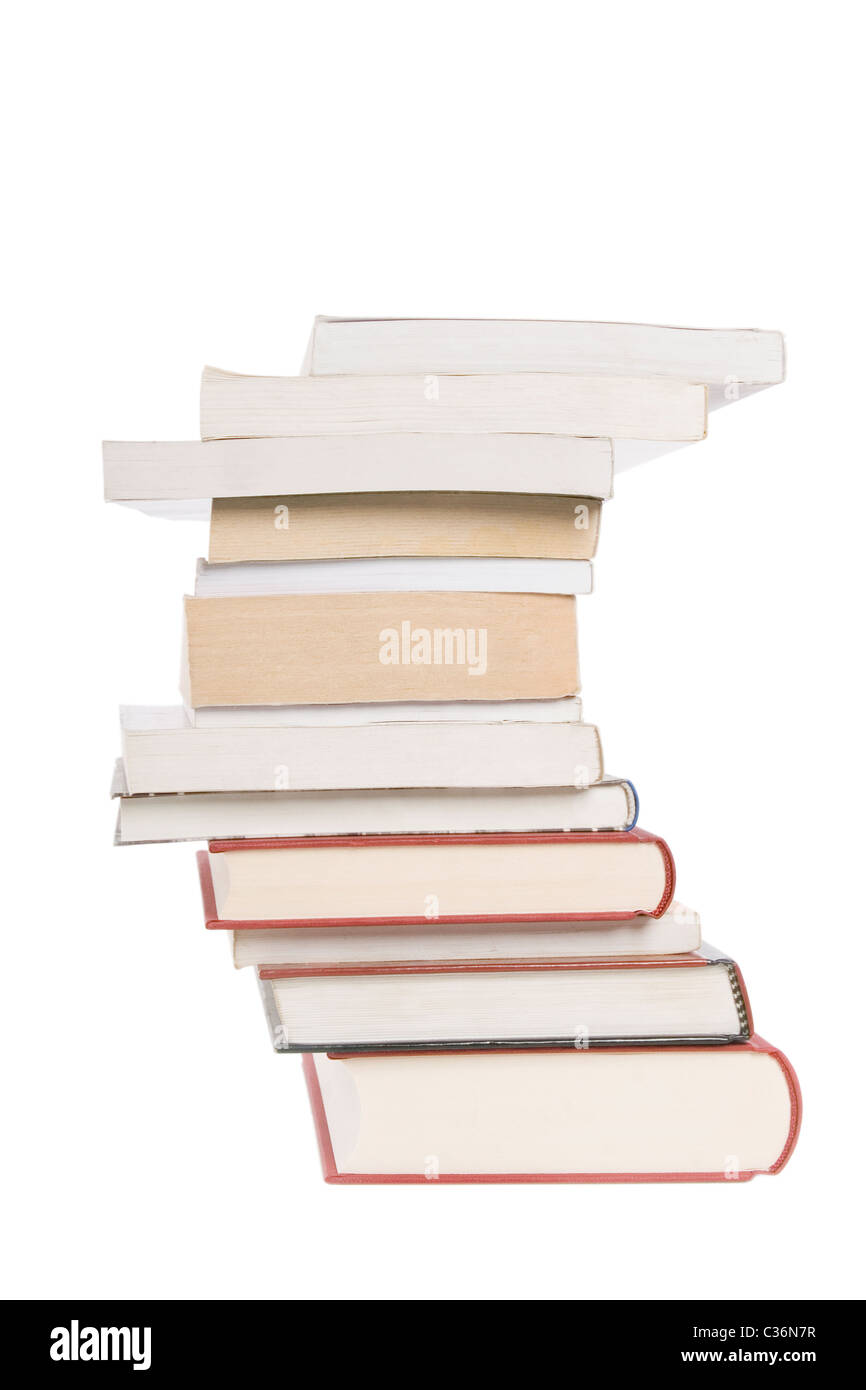 color tower books on white background arranged in stack Stock Photo - Alamy