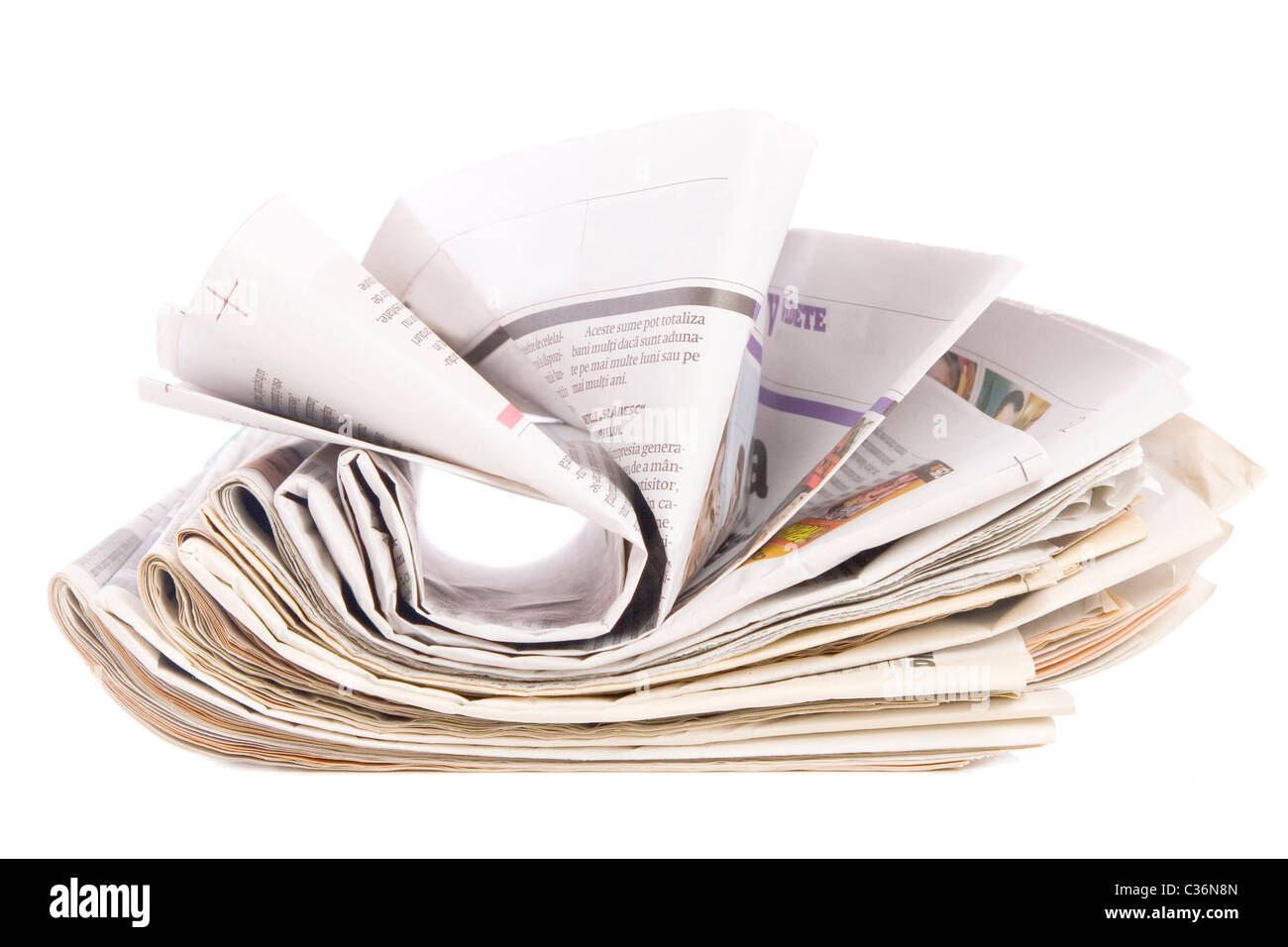 newspaper stack on white background, information concept Stock Photo ...