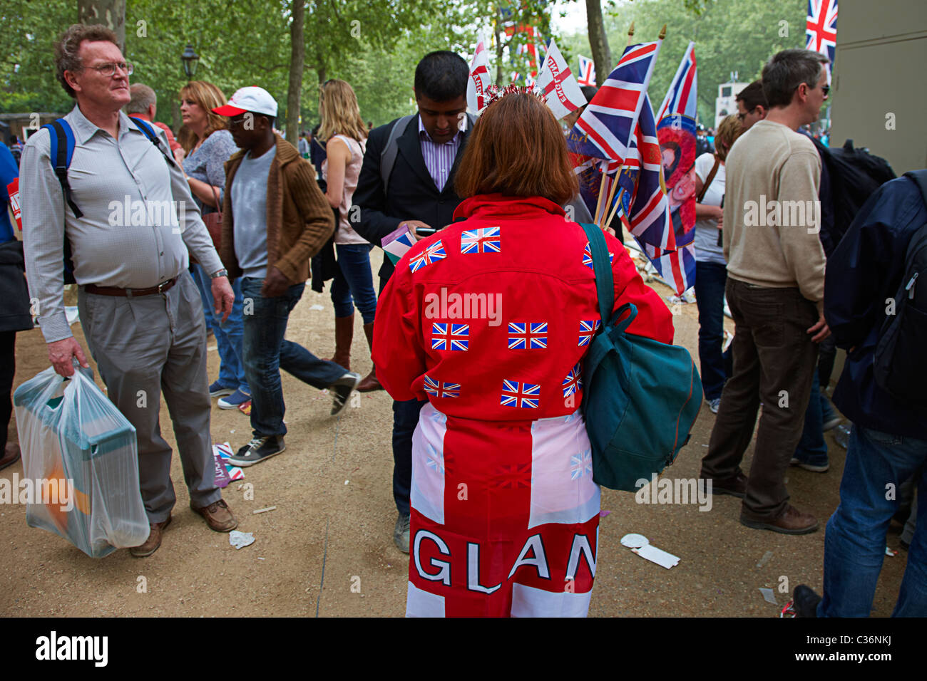 women draped in england flag on the mall at William and catherine ...