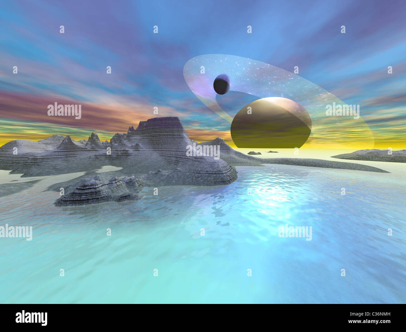 The landscape on one of Saturn's moons Stock Photo - Alamy