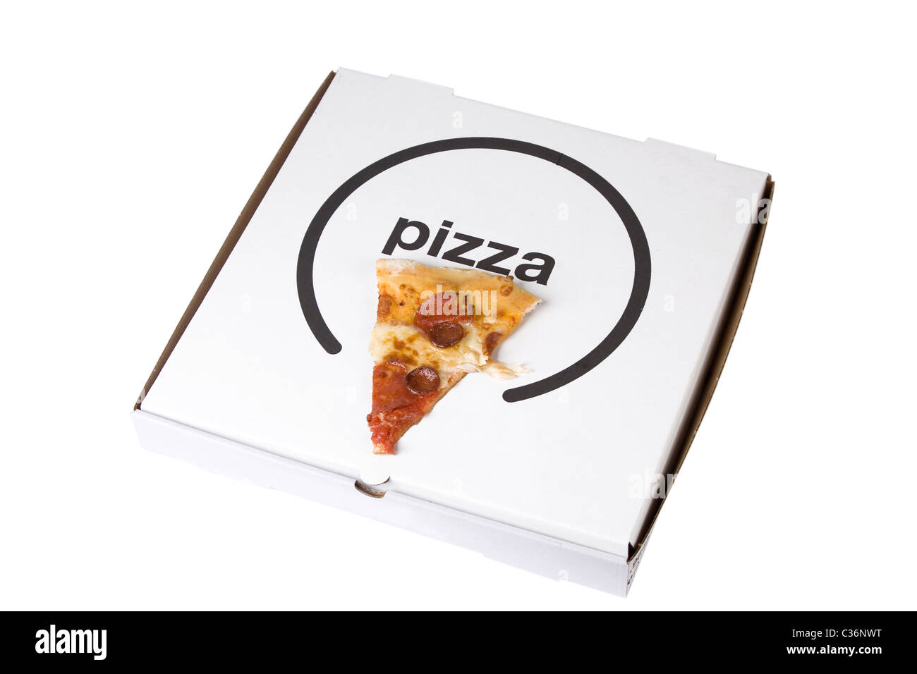spicy pizza on cardboard box on white background Stock Photo - Alamy
