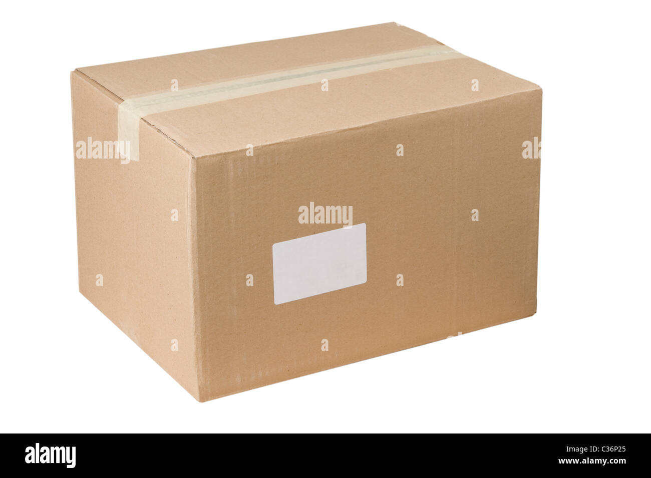 isolated closed shipping cardboard box whit white empty label Stock ...