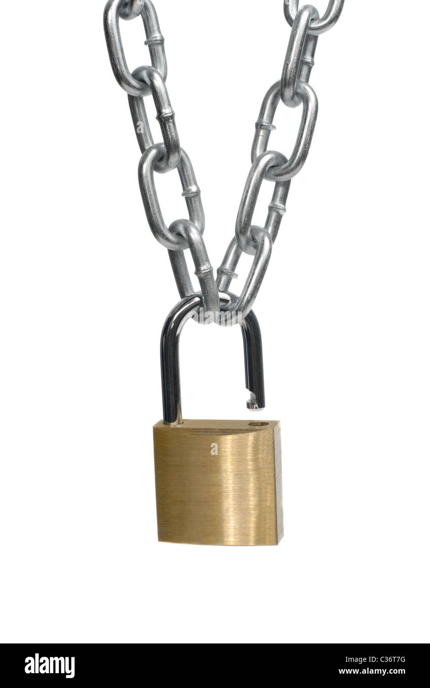 Open padlock and chain isolated on white background Stock Photo - Alamy