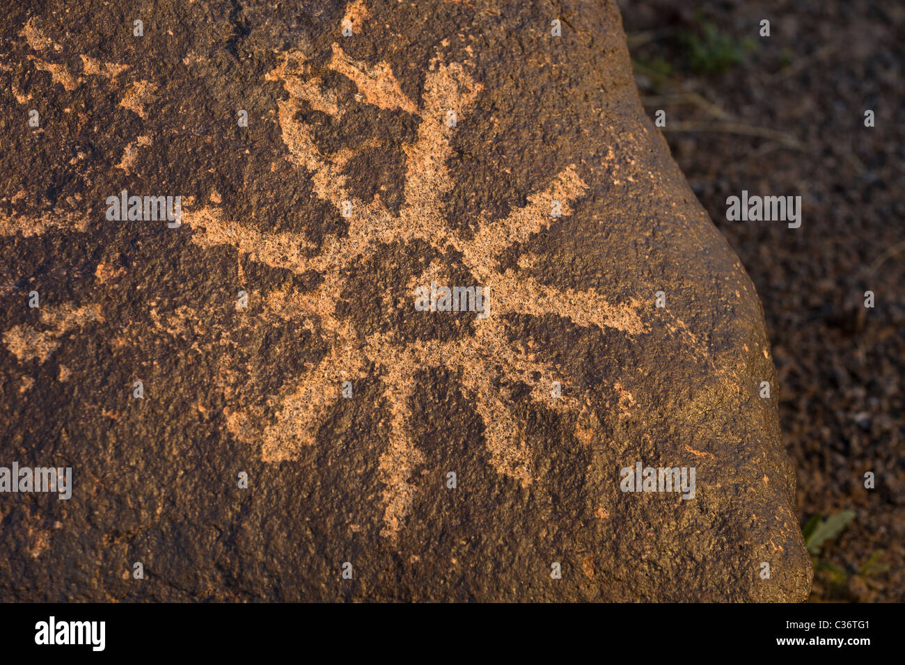 Ancient Rock art, sun or star representation, at the Painted Rock ...