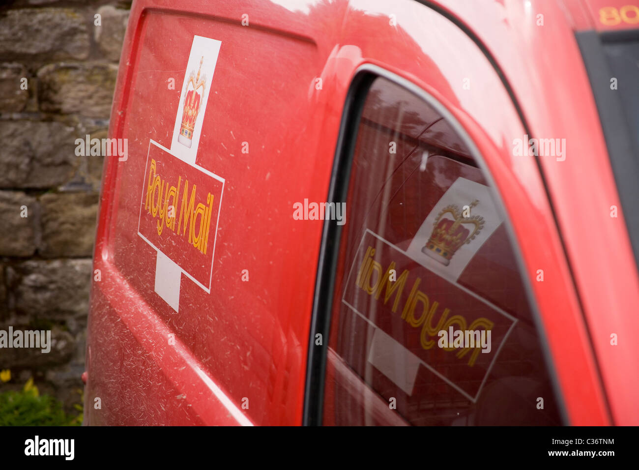Royal Mail van with mirror image in drivers window Stock Photo - Alamy
