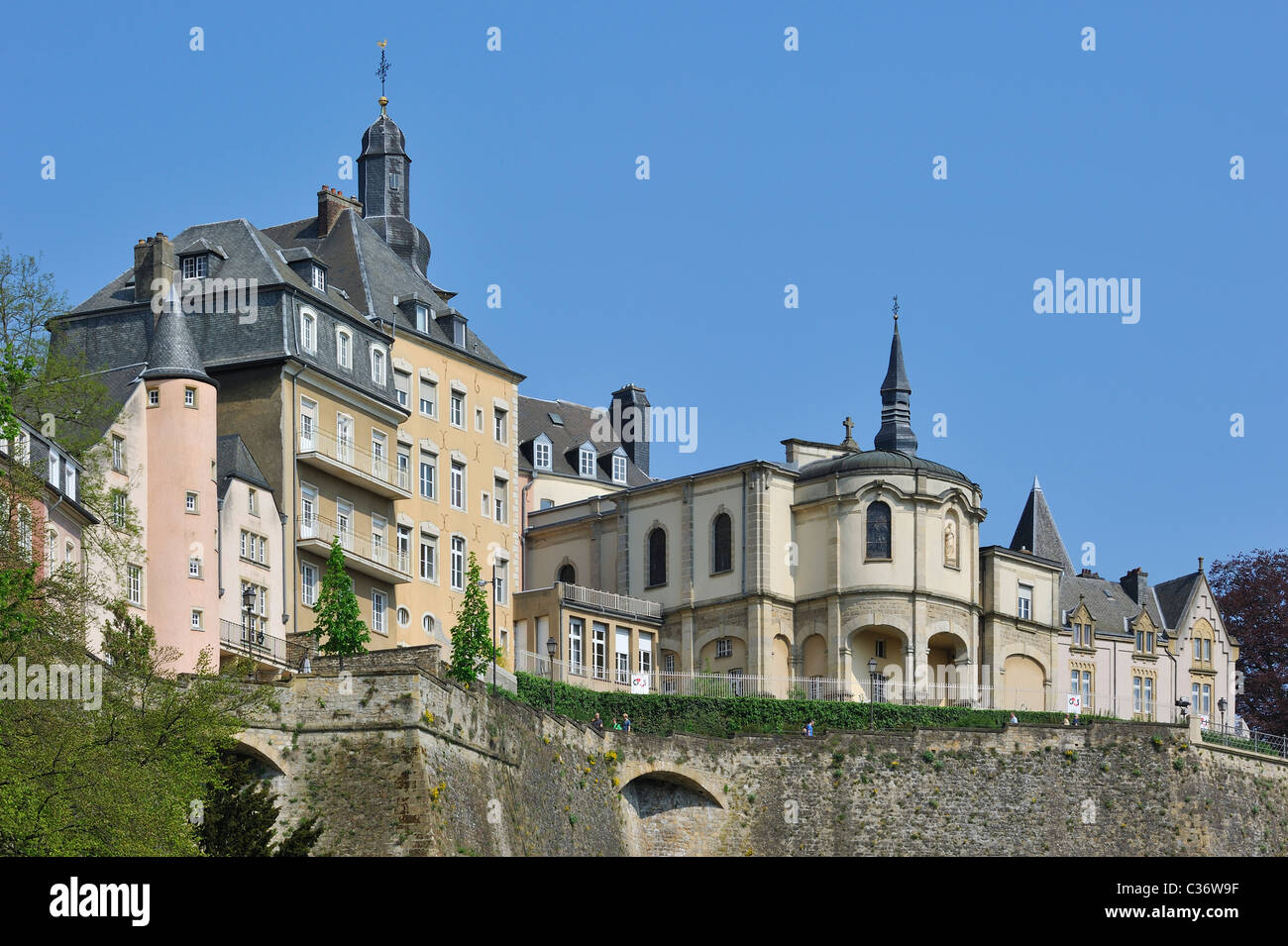 View over the Promenade de la Corniche and town wall at Luxembourg ...