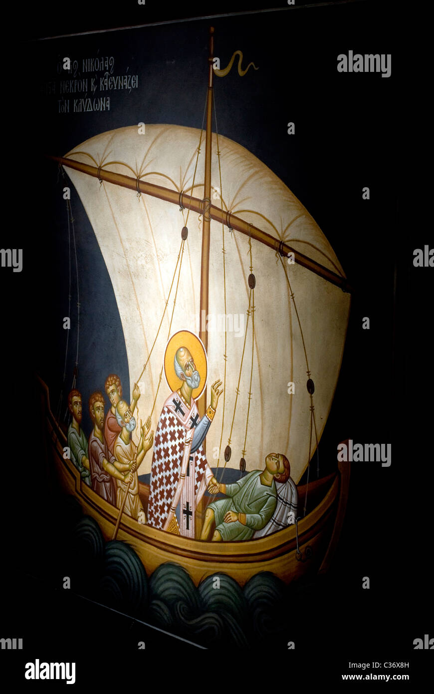 Mural of Saint Nicholas standing in a boat in the Church of Saint ...