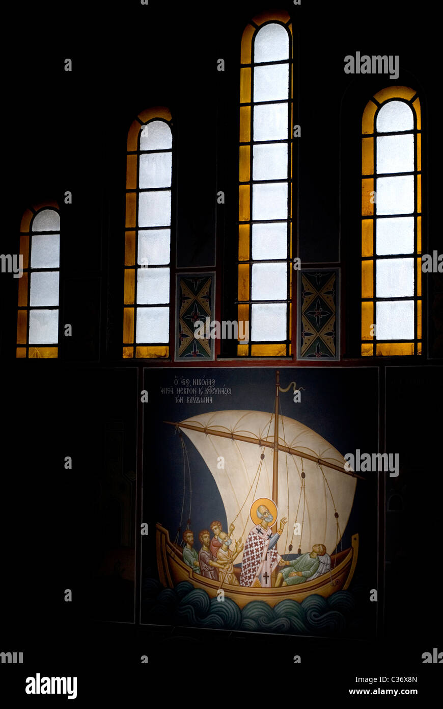 Mural of Saint Nicholas standing in a boat in the Church of Saint ...