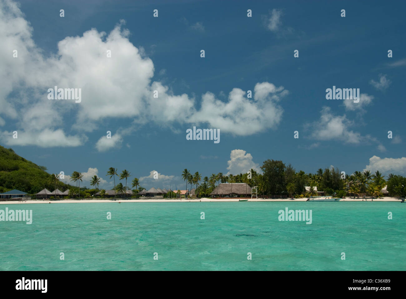 Matira Beach from water Bora Bora French Polynesia Stock Photo - Alamy