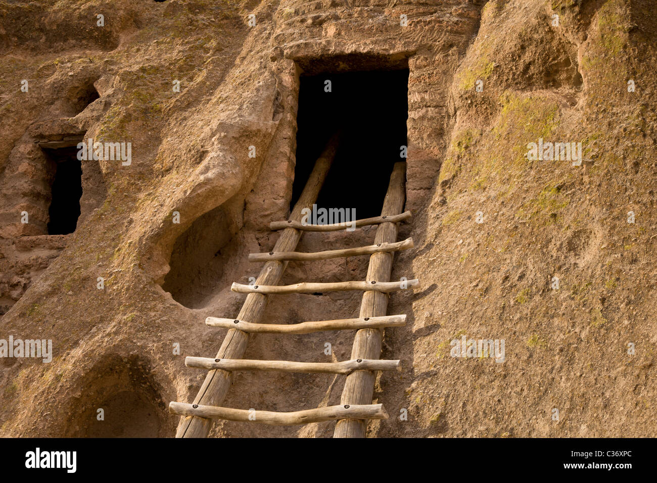 Wooden ladder leading to the Talus Houses, Native American cliff ...