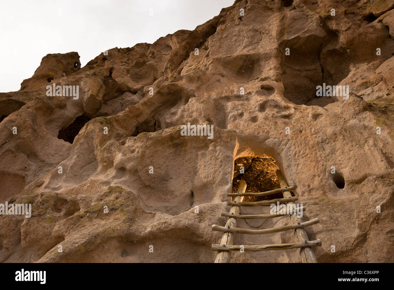 Wooden ladder leading to the Talus Houses, Native American cliff ...
