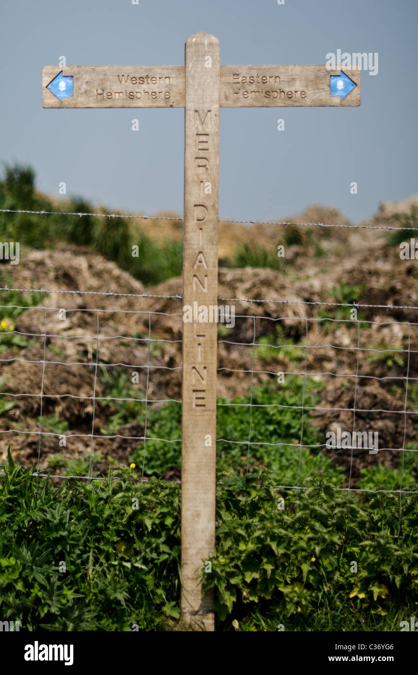 sign demarking the Meridian - West & East Hemispheres Stock Photo - Alamy