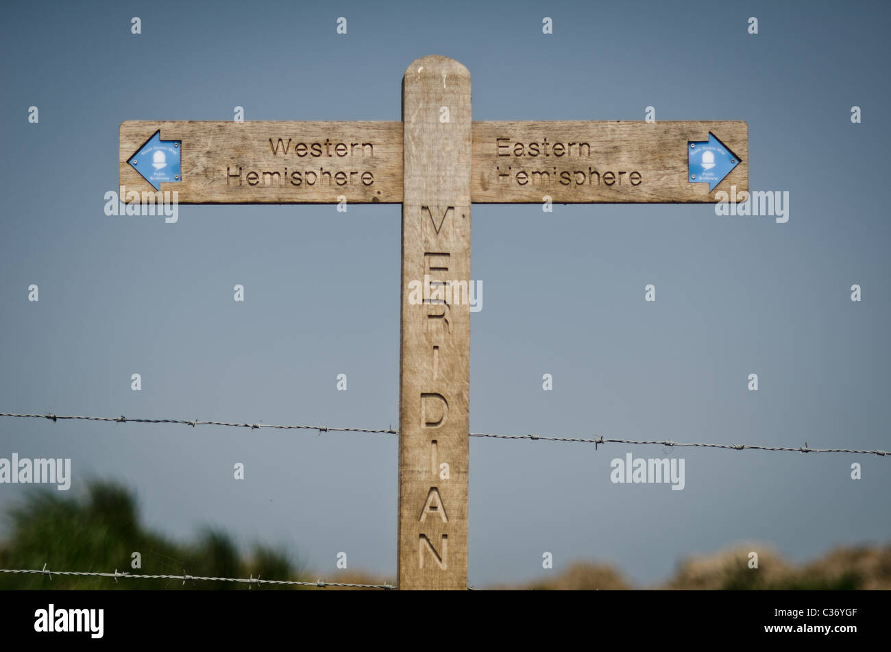sign marking the Meridian - West & East Hemispheres Stock Photo - Alamy
