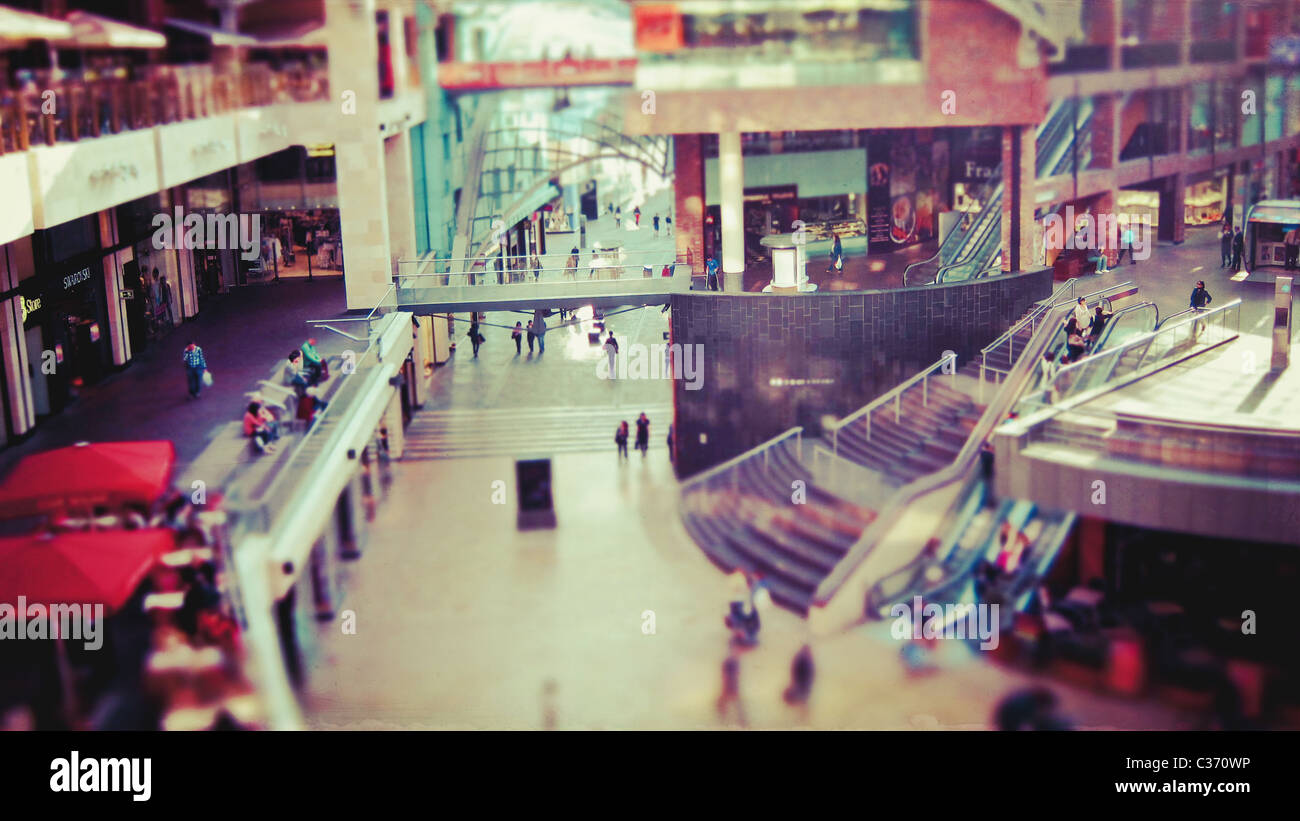 A tilt shift view of Cabot Circus shopping centre mall in Bristol ...