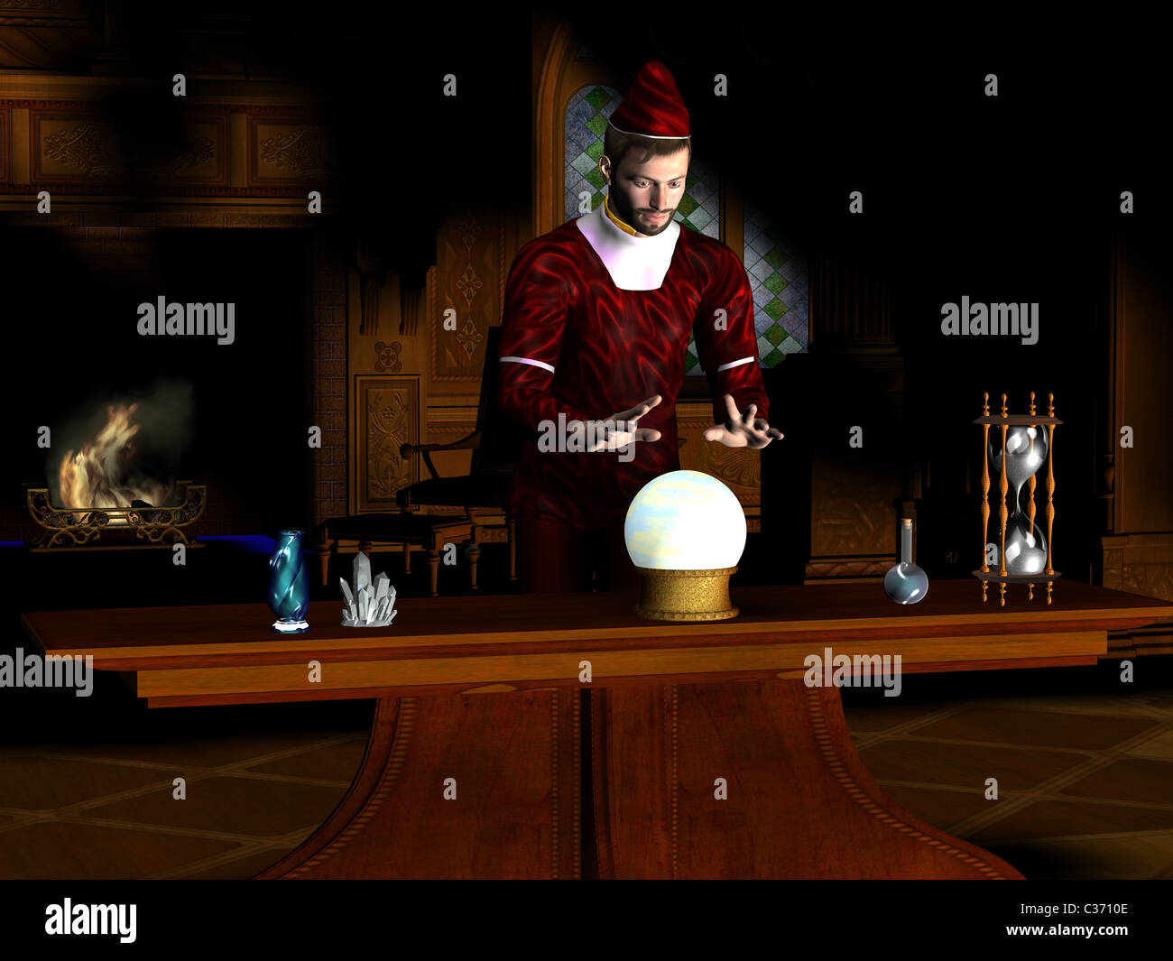 A magician sees a prophecy in his crystal ball Stock Photo - Alamy