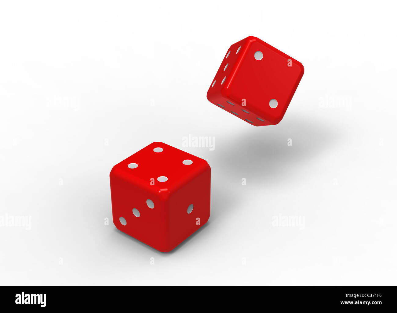Two red dices, render, isolated on white background Stock Photo - Alamy