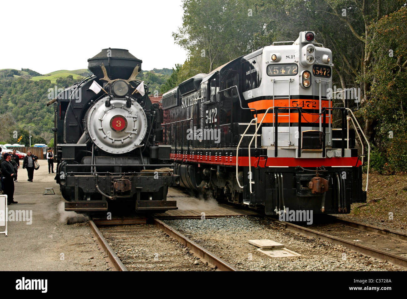 The Robert Dollar Co. steam engine #3 and Southern Pacific SD-9 Diesel ...