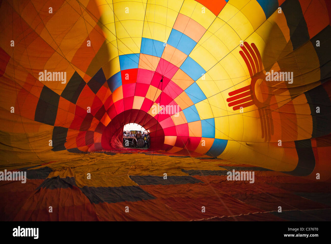 Inside a hot ait balloon while it is being prepared for lift off. Hot ...