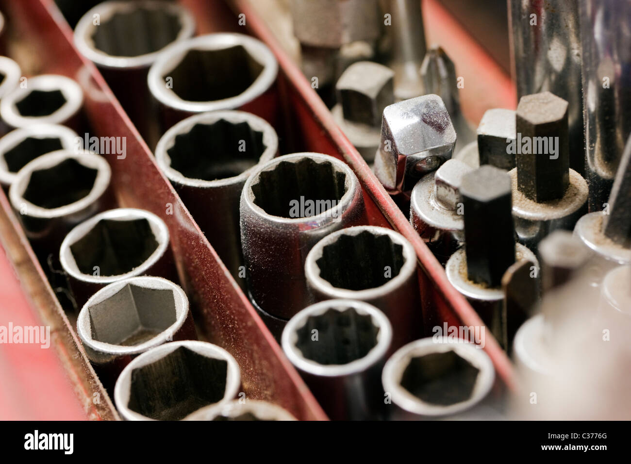 Close-up macro photograph of a mechanic's tools in a tool box Stock ...
