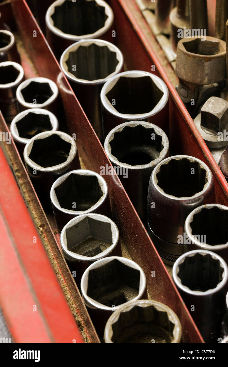Close-up macro photograph of a mechanic's tools in a tool box Stock ...