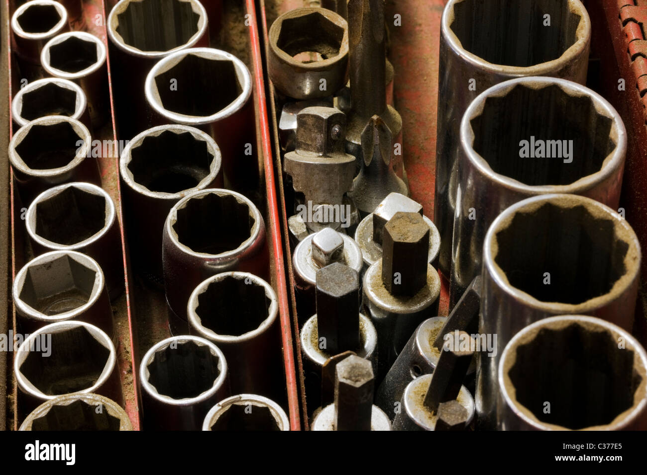 Close-up macro photograph of a mechanic's tools in a tool box Stock ...