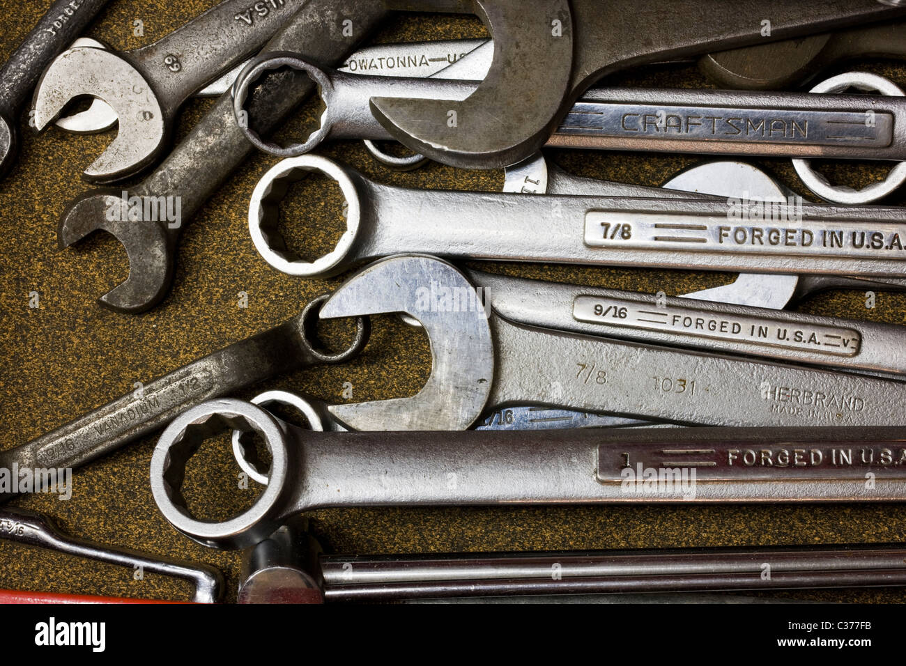 Close-up macro photograph of a mechanic's tools in a tool box Stock ...