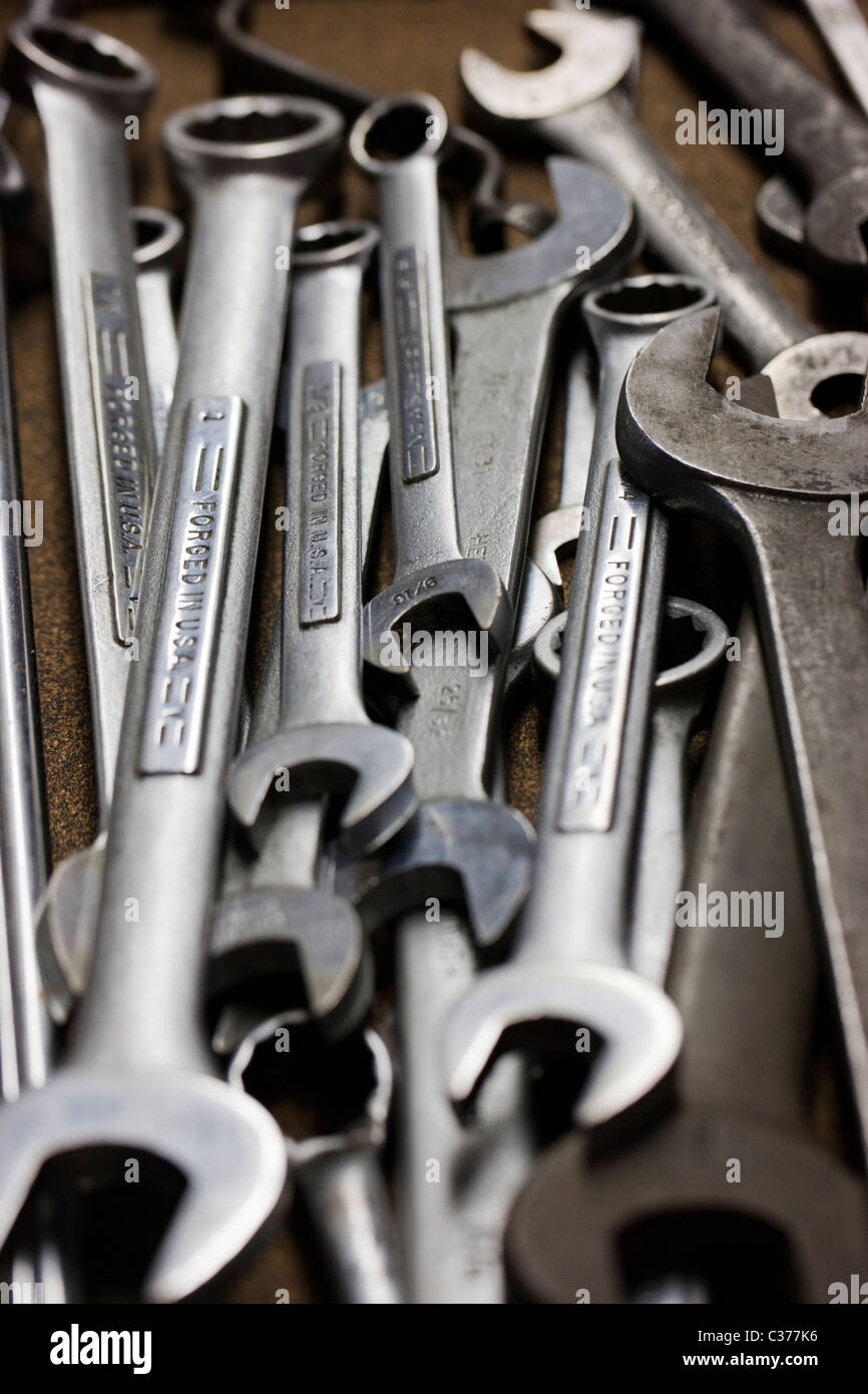 Close-up macro photograph of a mechanic's tools in a tool box Stock ...