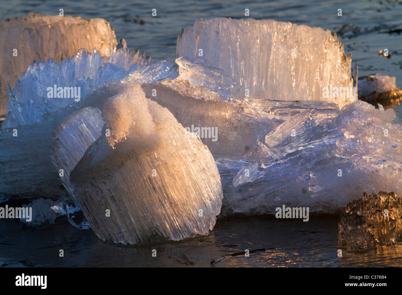 Ice drift on Siberian river Irtysh under sunset Stock Photo - Alamy