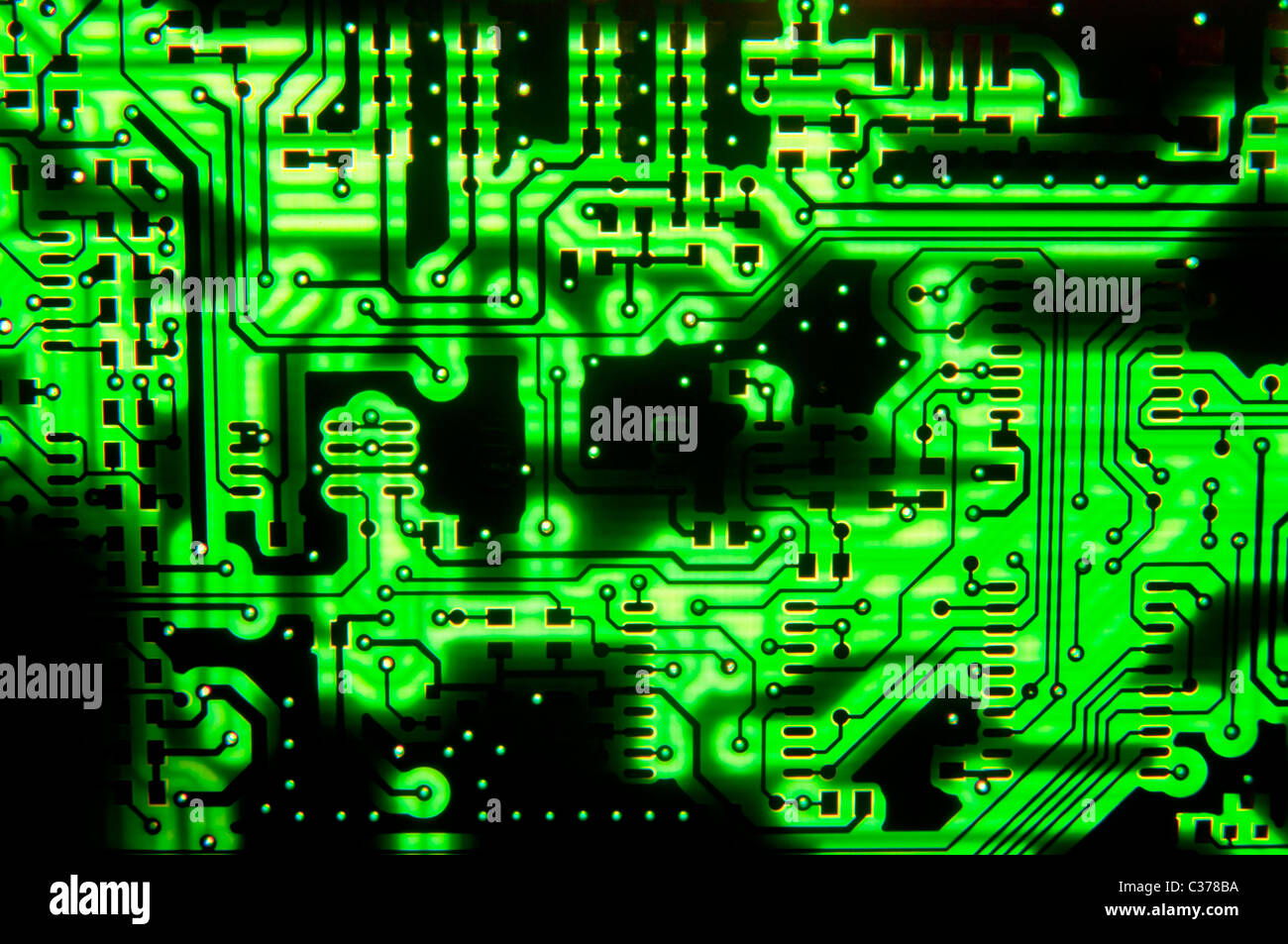 printed circuit board close up detail with lights behind the pcb Stock ...