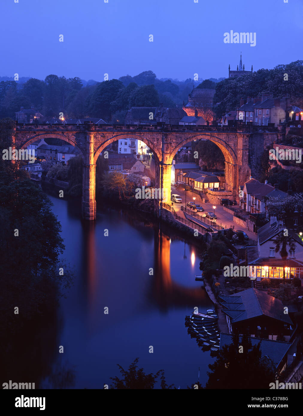 Knaresborough North Yorkshire England at night, railway viaduct Stock ...