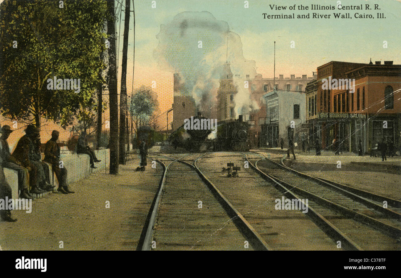 post card view of the illinois central rail road terminal and river ...