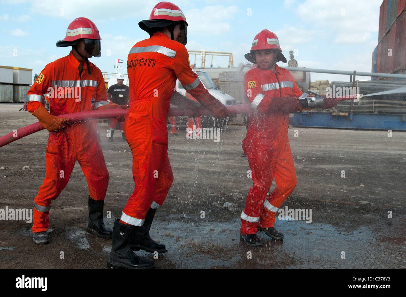 Fire fighting drilling Stock Photo - Alamy