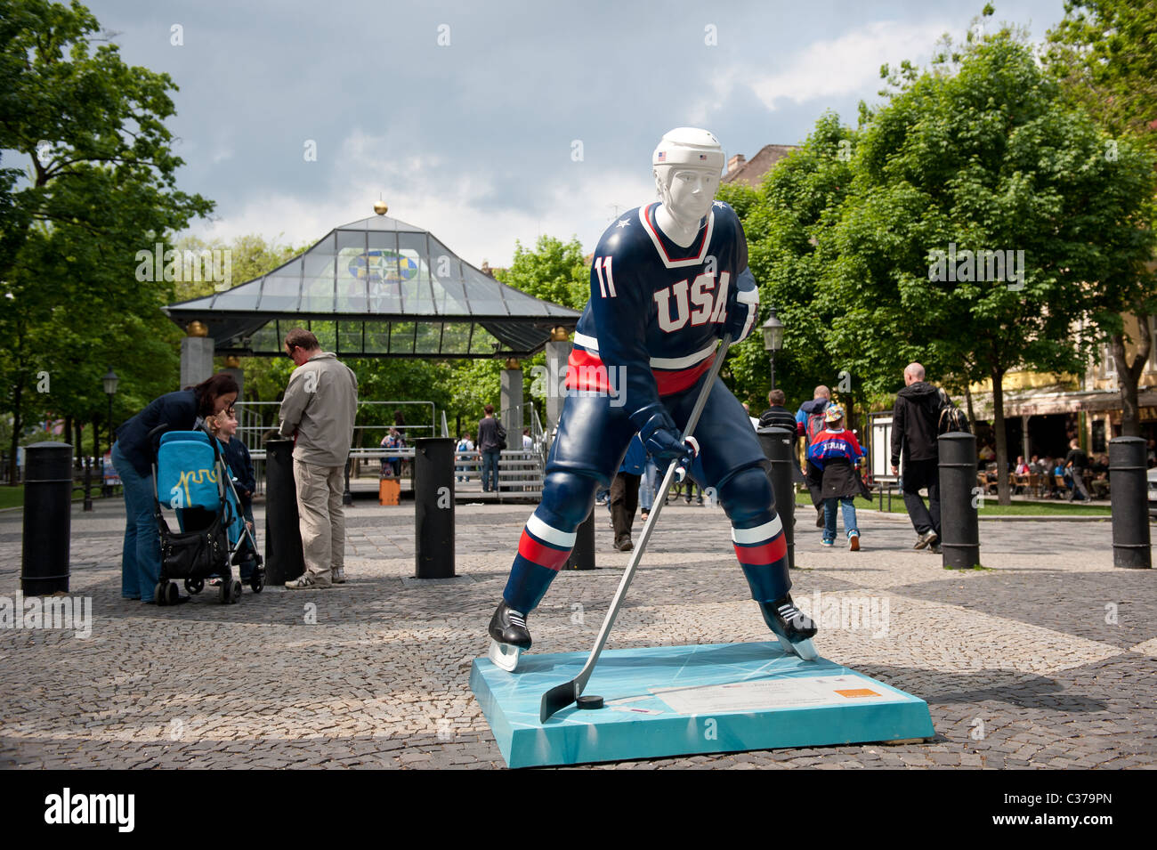 Statue of hockey player from USA placed on Hviezdoslavovo square during ...