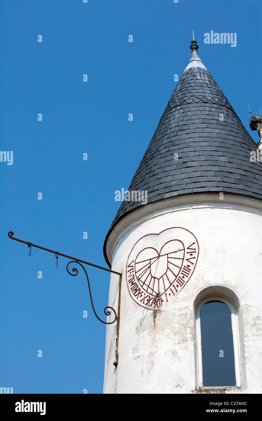 Turret with conical roof and sun dial unusual design hi-res stock ...