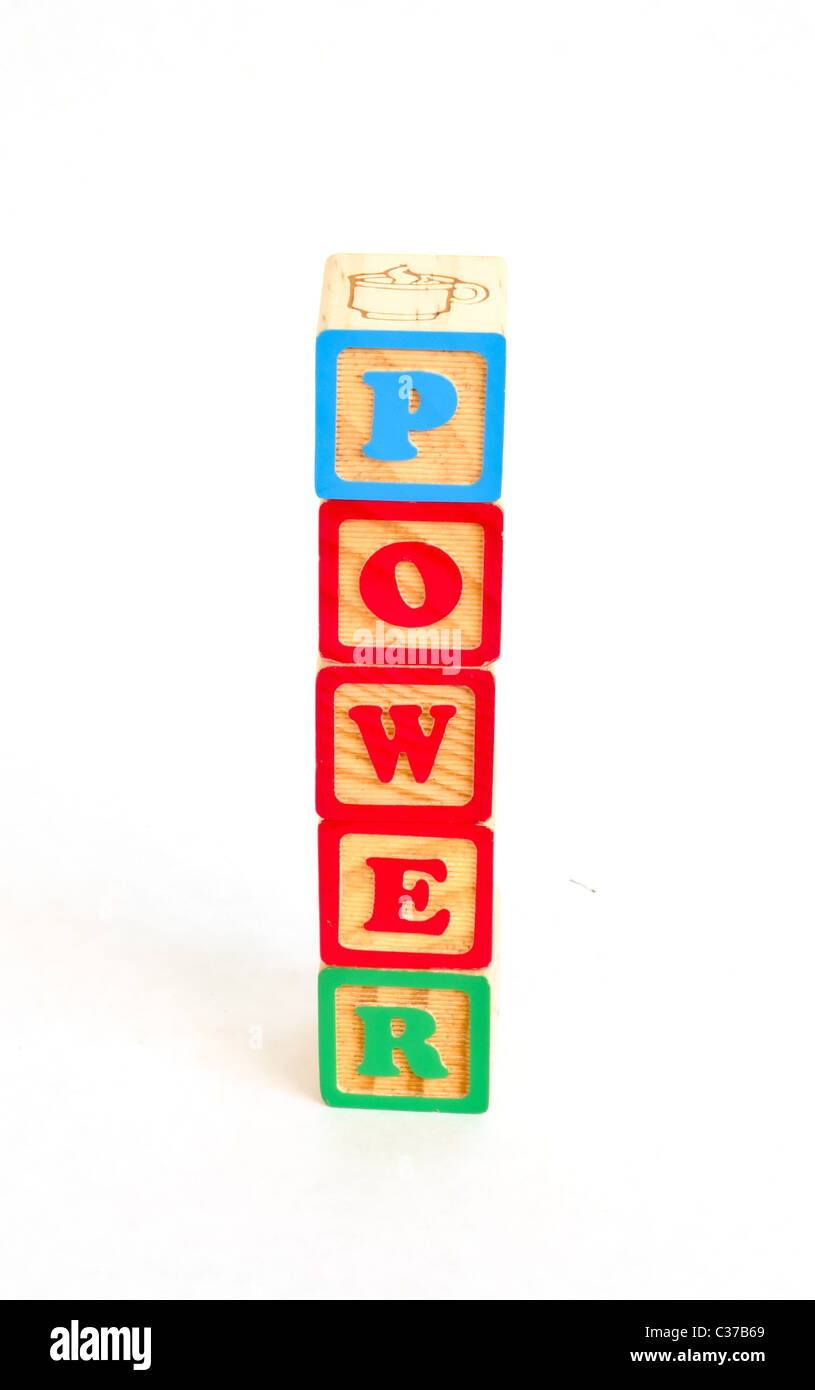 Vintage alphabet blocks spelling out Power Stock Photo - Alamy
