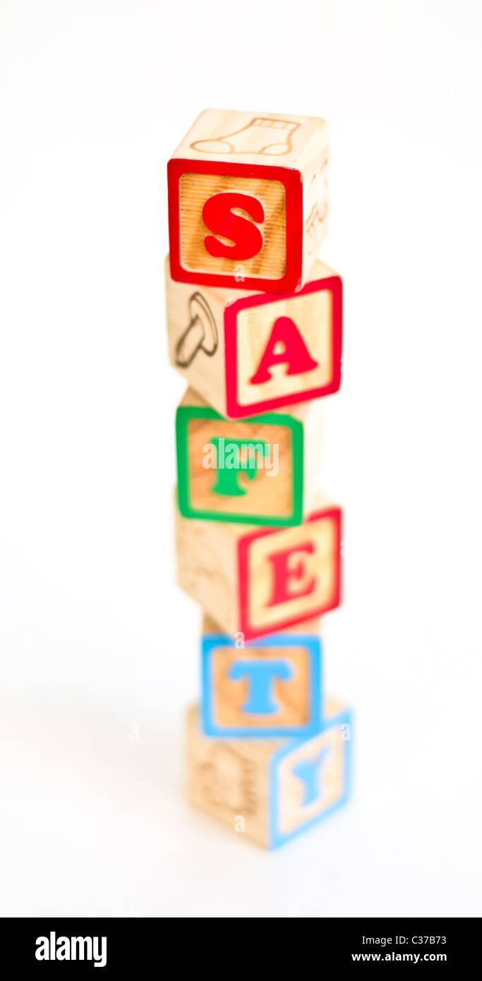 Vintage alphabet blocks spelling out SAFETY Stock Photo - Alamy