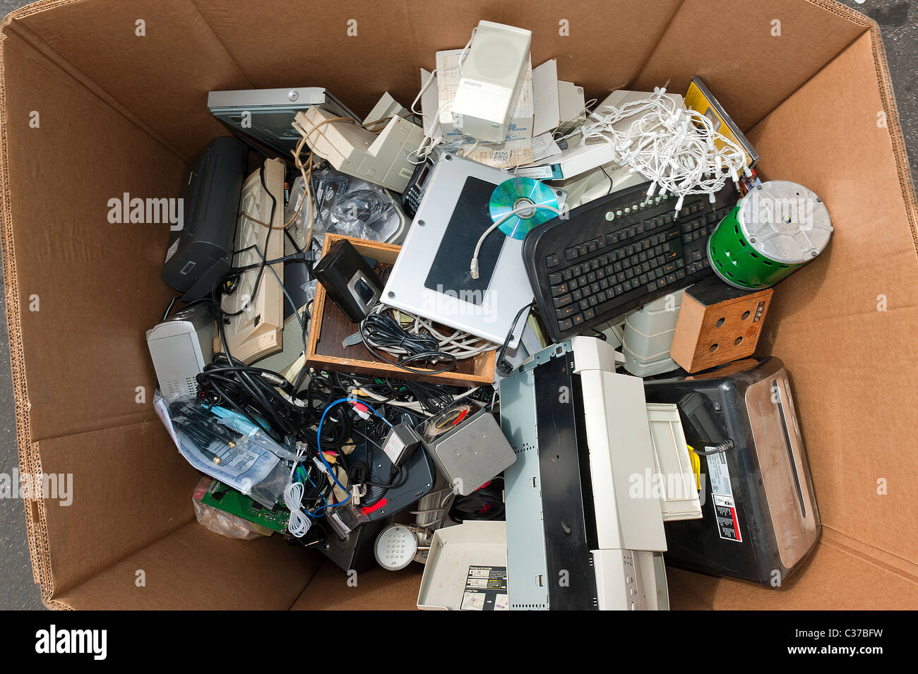 Electronic goods collected for recycling in Santa Barbara at earth day ...