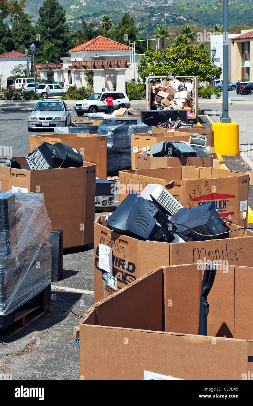 Electronic goods collected for recycling in Santa Barbara at earth day ...