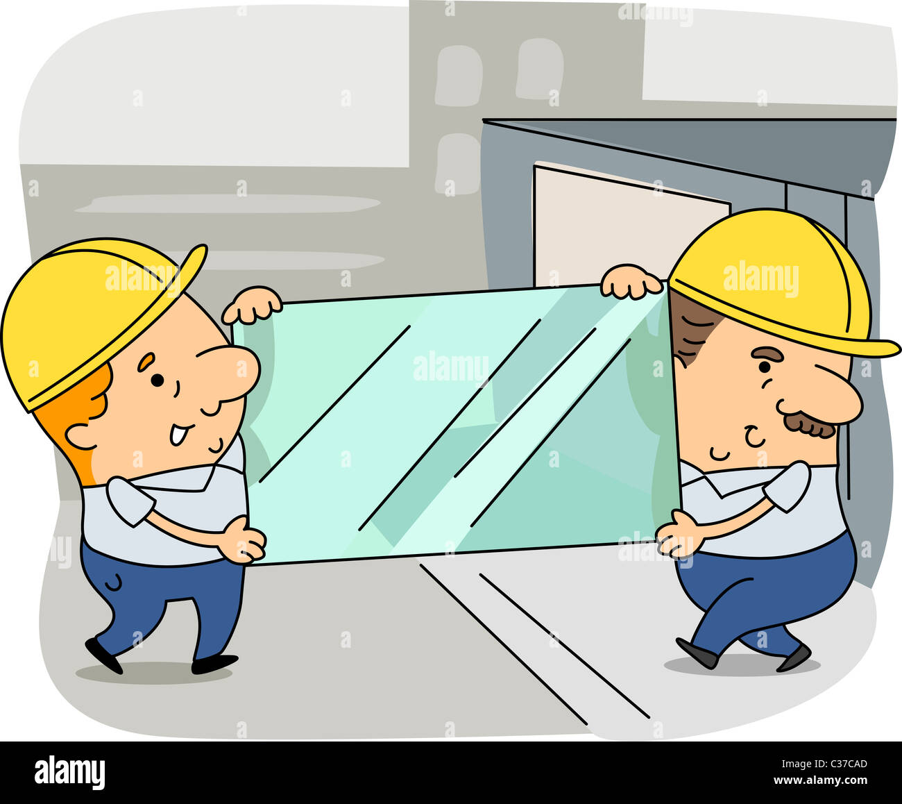 Illustration of Glaziers at Work Stock Photo - Alamy