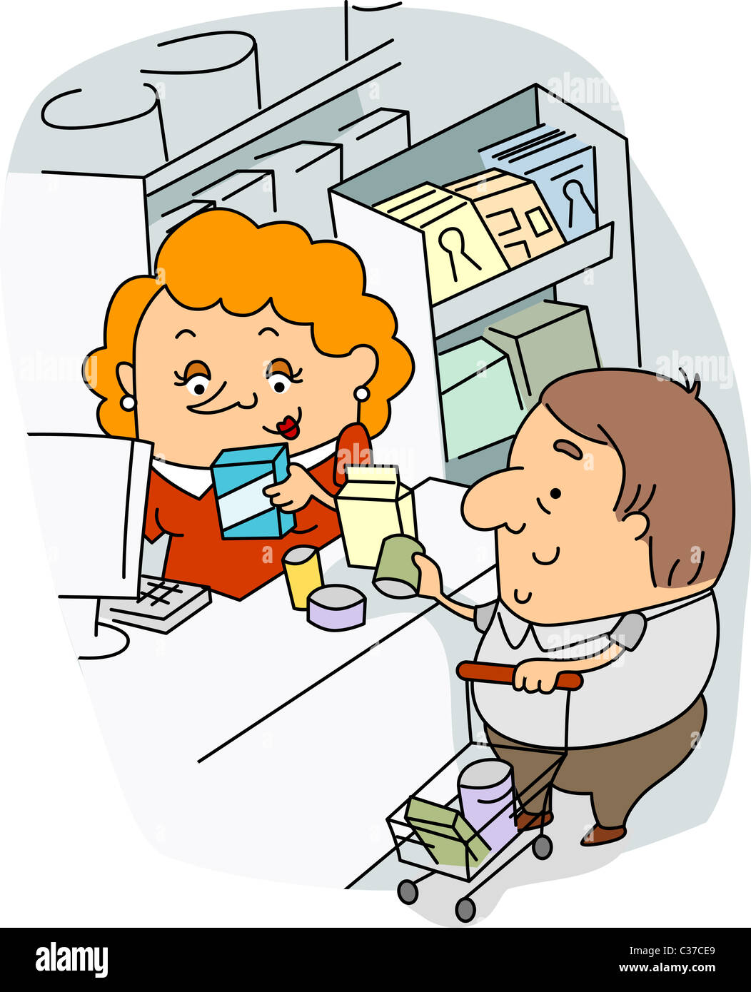 Illustration of a Cashier at Work Stock Photo - Alamy