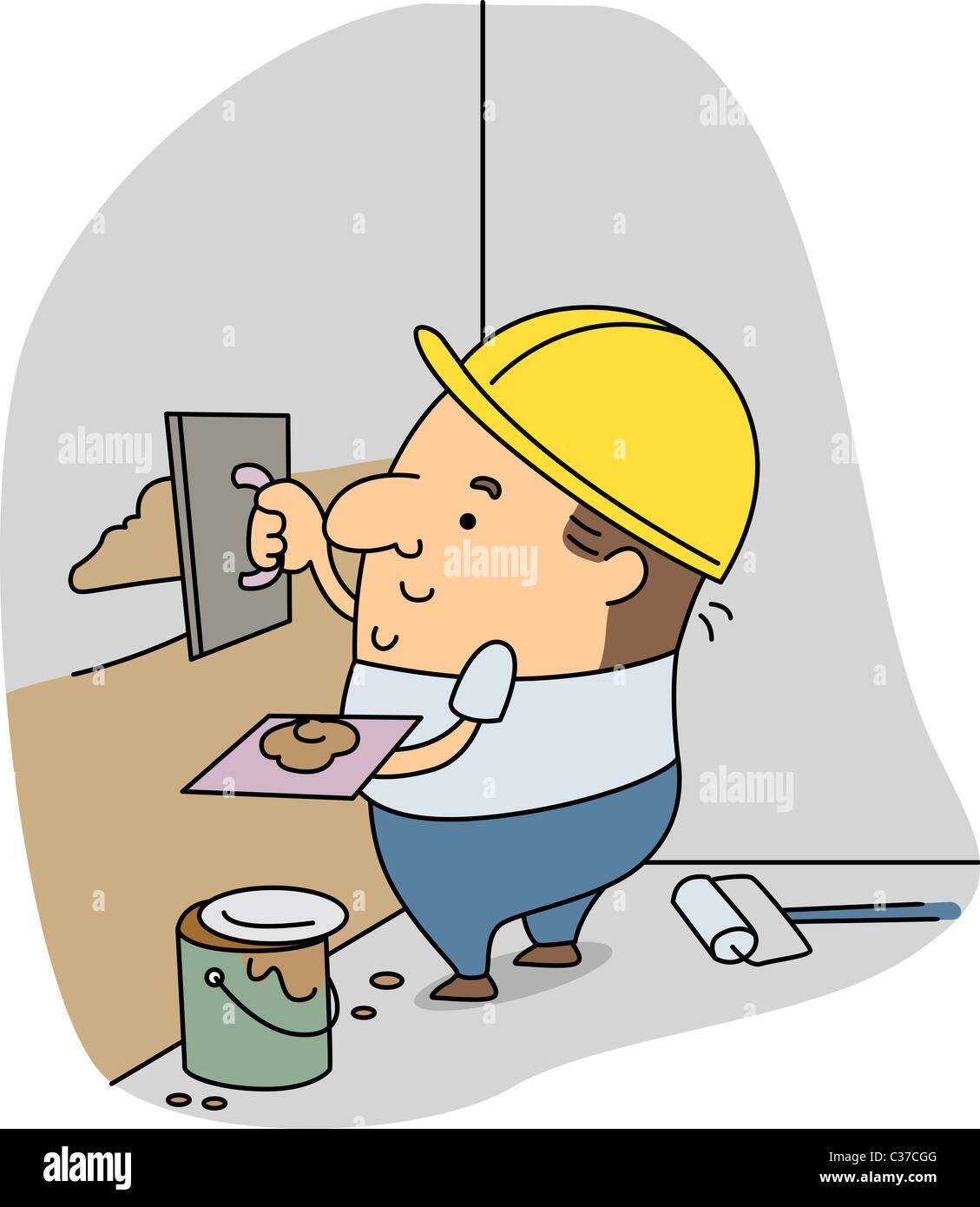 Illustration of a Plasterer at Work Stock Photo - Alamy