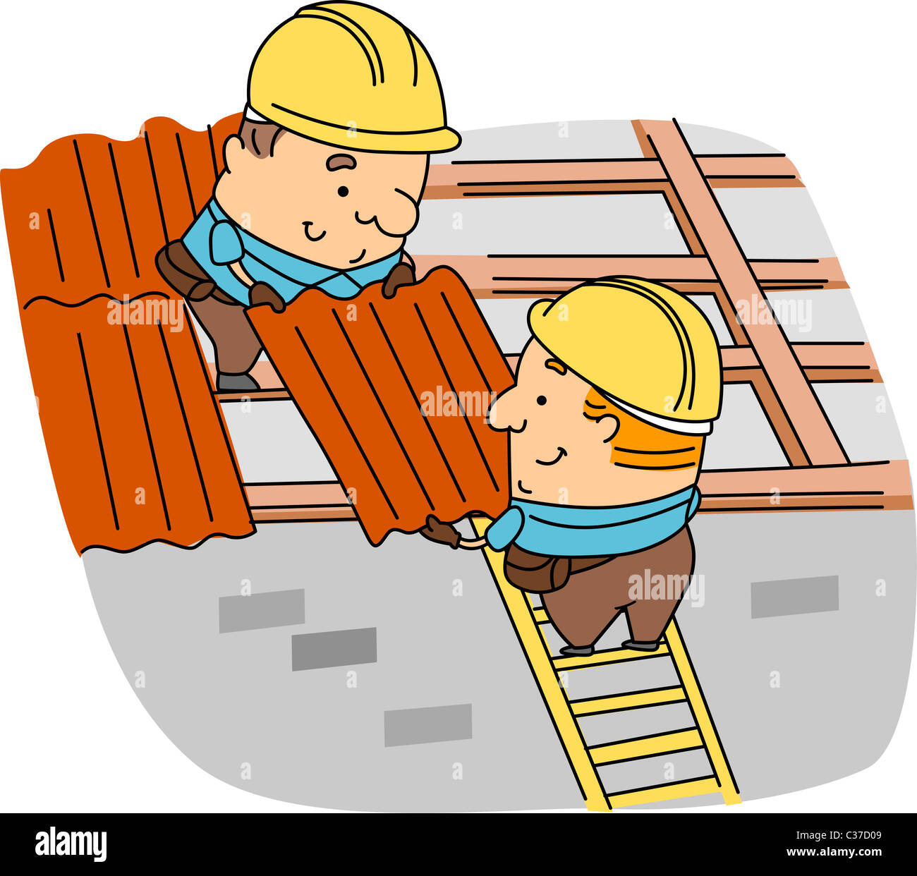 Illustration of Roofers at Work Stock Photo - Alamy
