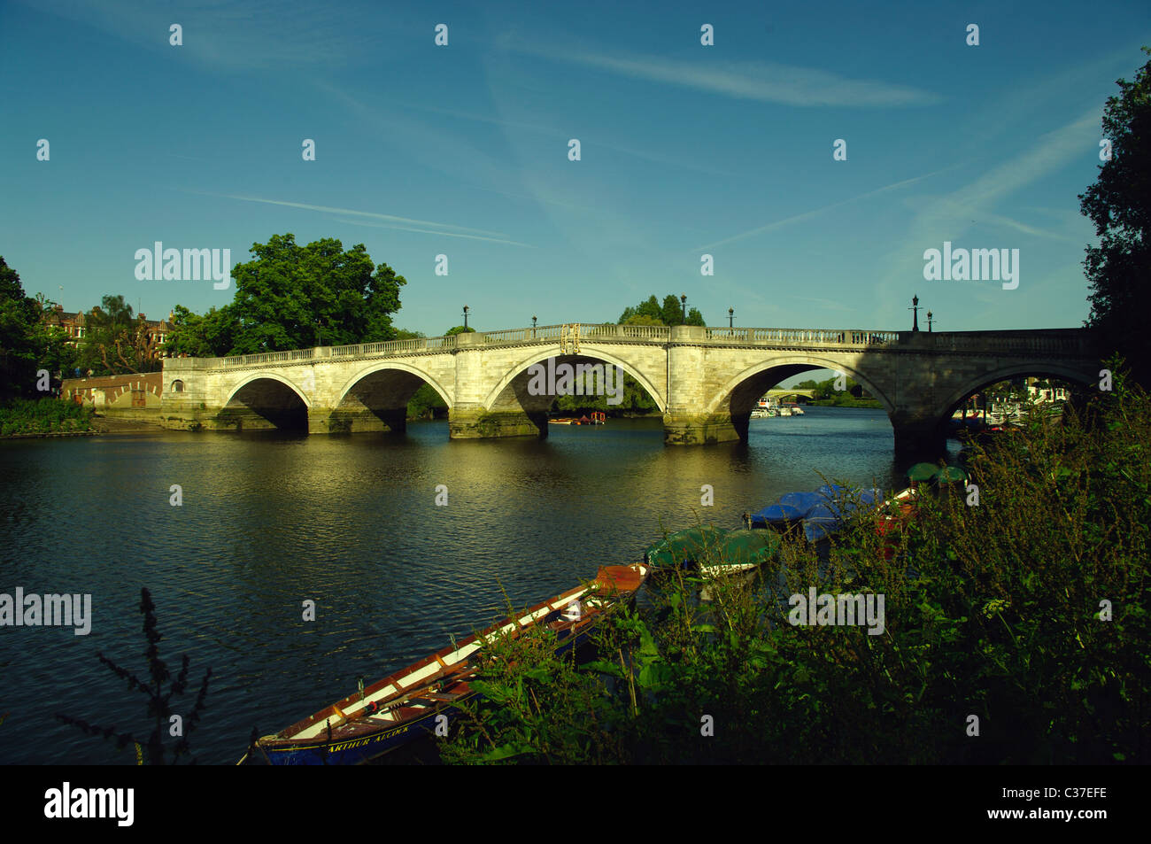 Richmond Bridge, west London. View from the south east on a bright ...