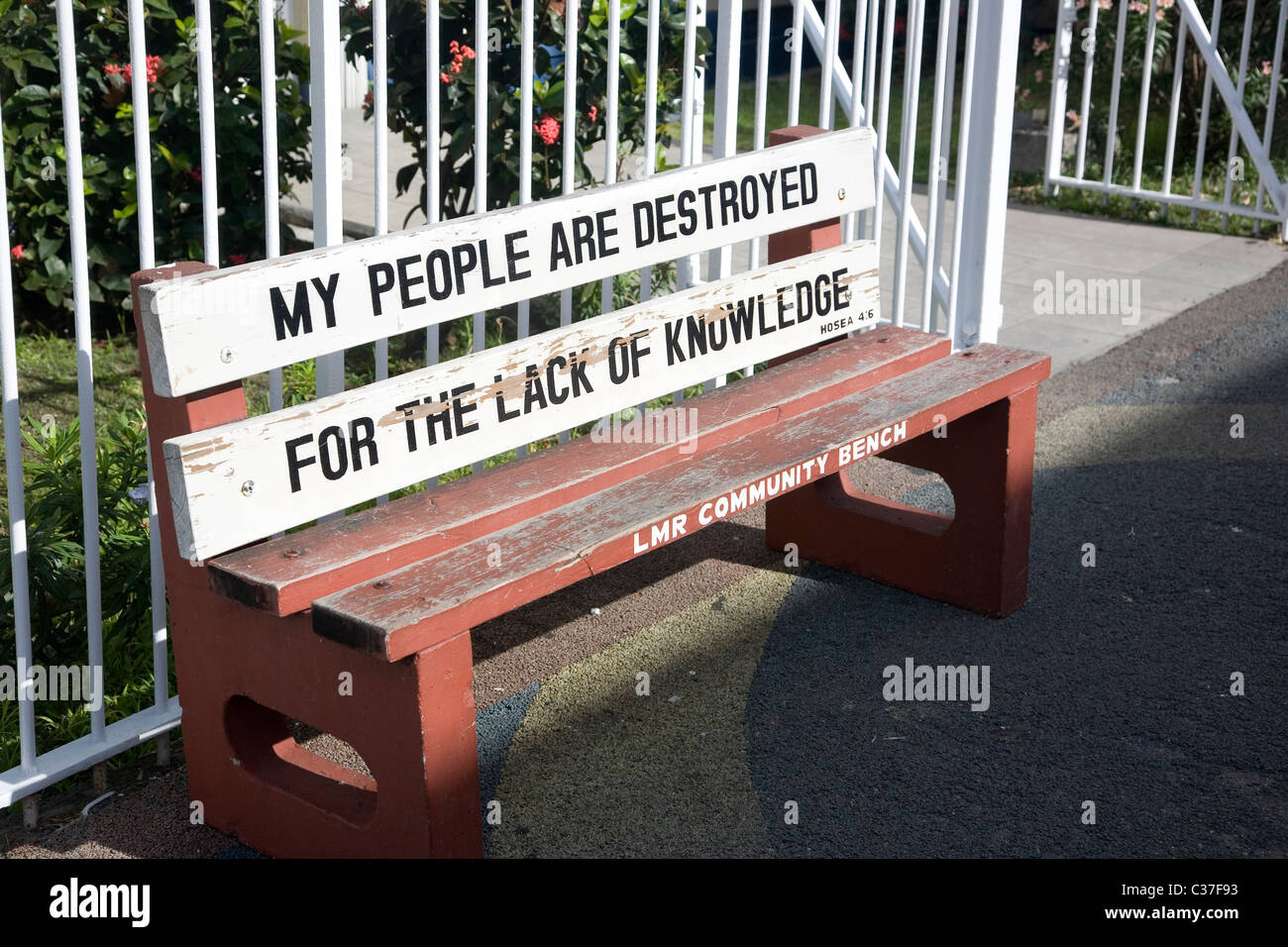 Community bench in St Johns Antigua Stock Photo - Alamy
