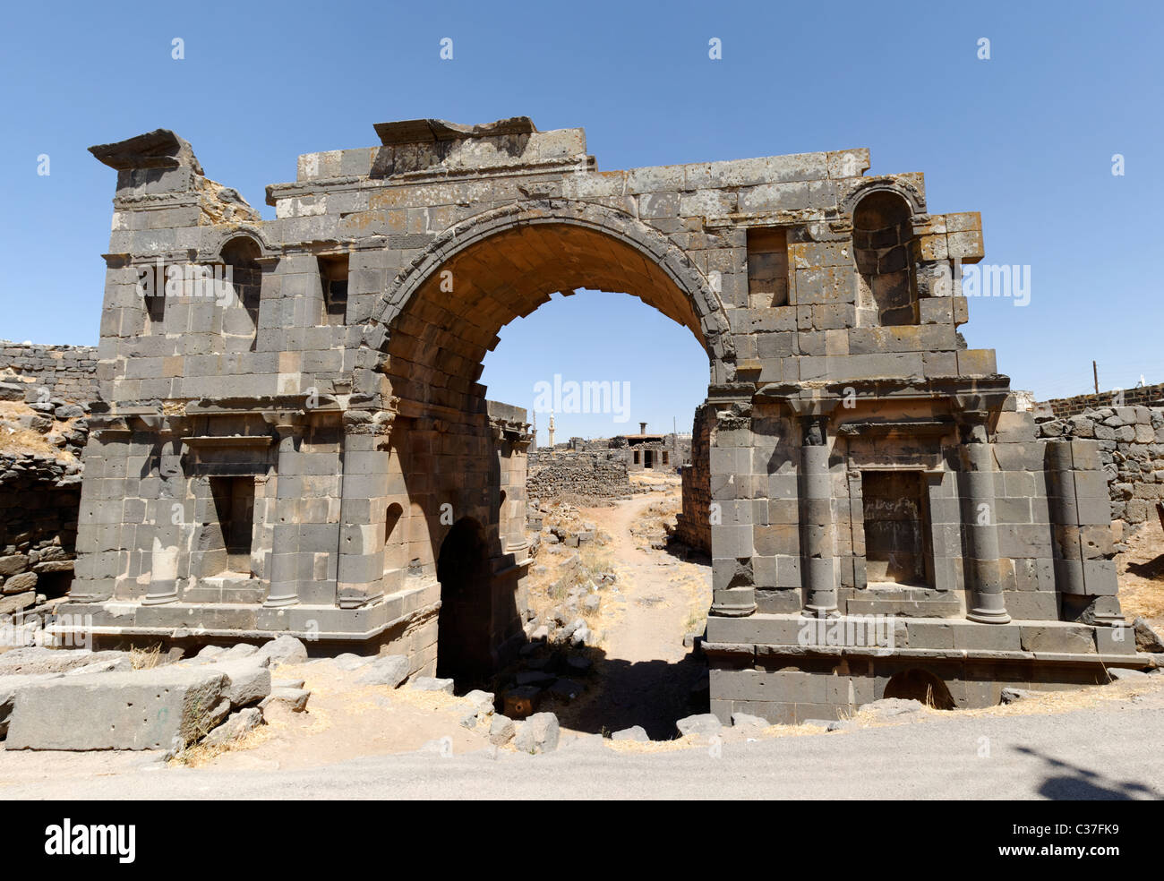 Bosra. Syria. View of the second century AD Nabatean arch and Gate ...