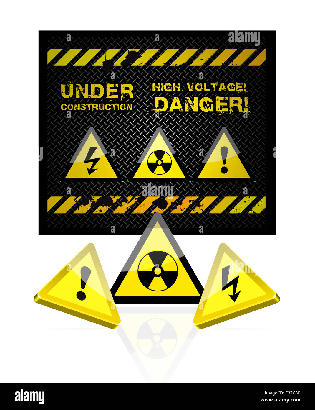 danger grunge background with sign set illustration Stock Photo - Alamy