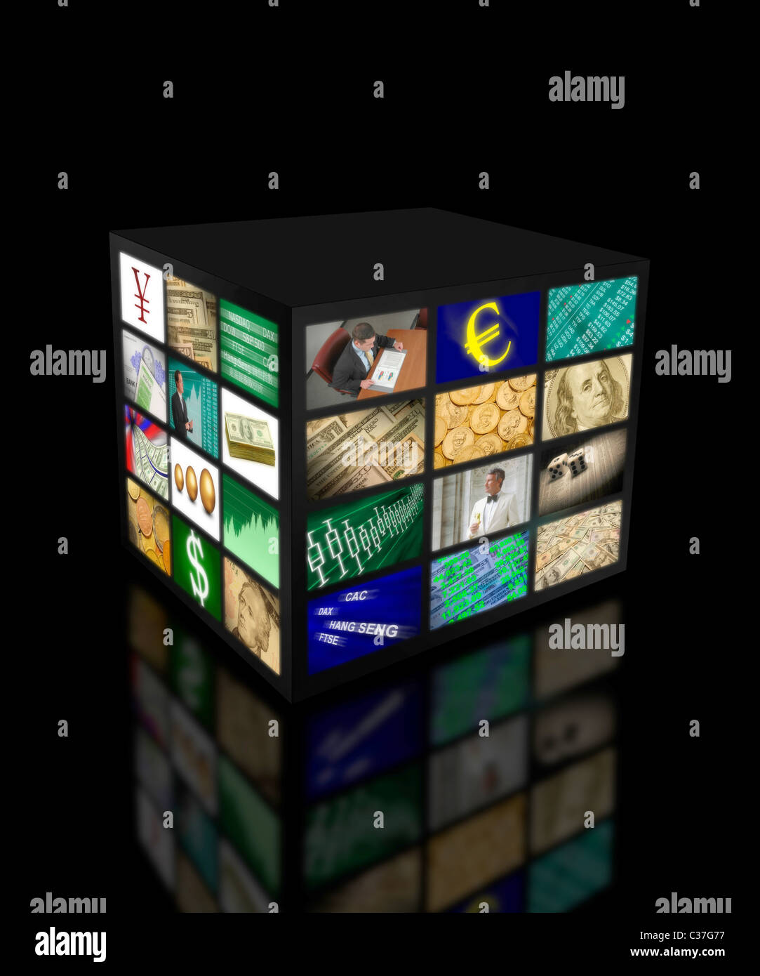 Cube showing different aspects of financial activities Stock Photo - Alamy