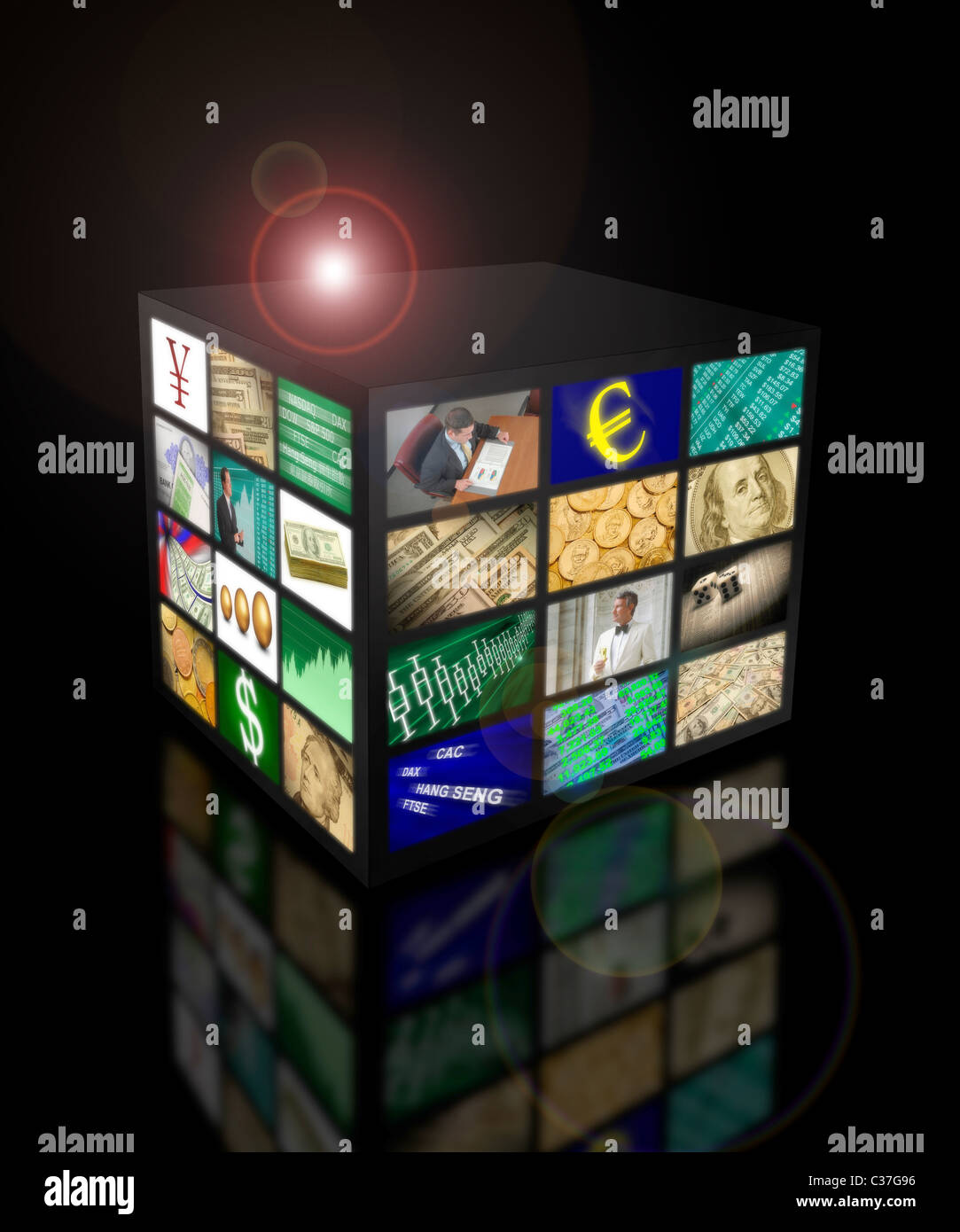 Cube showing different aspects of financial activities Stock Photo - Alamy