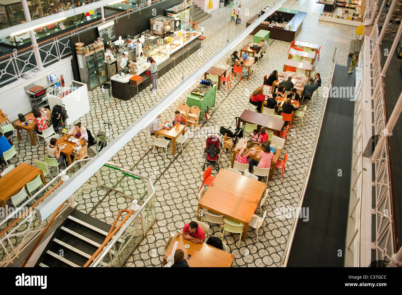 London, U.K., Overview, People Eating Lunch in Café Inside "London Toy ...