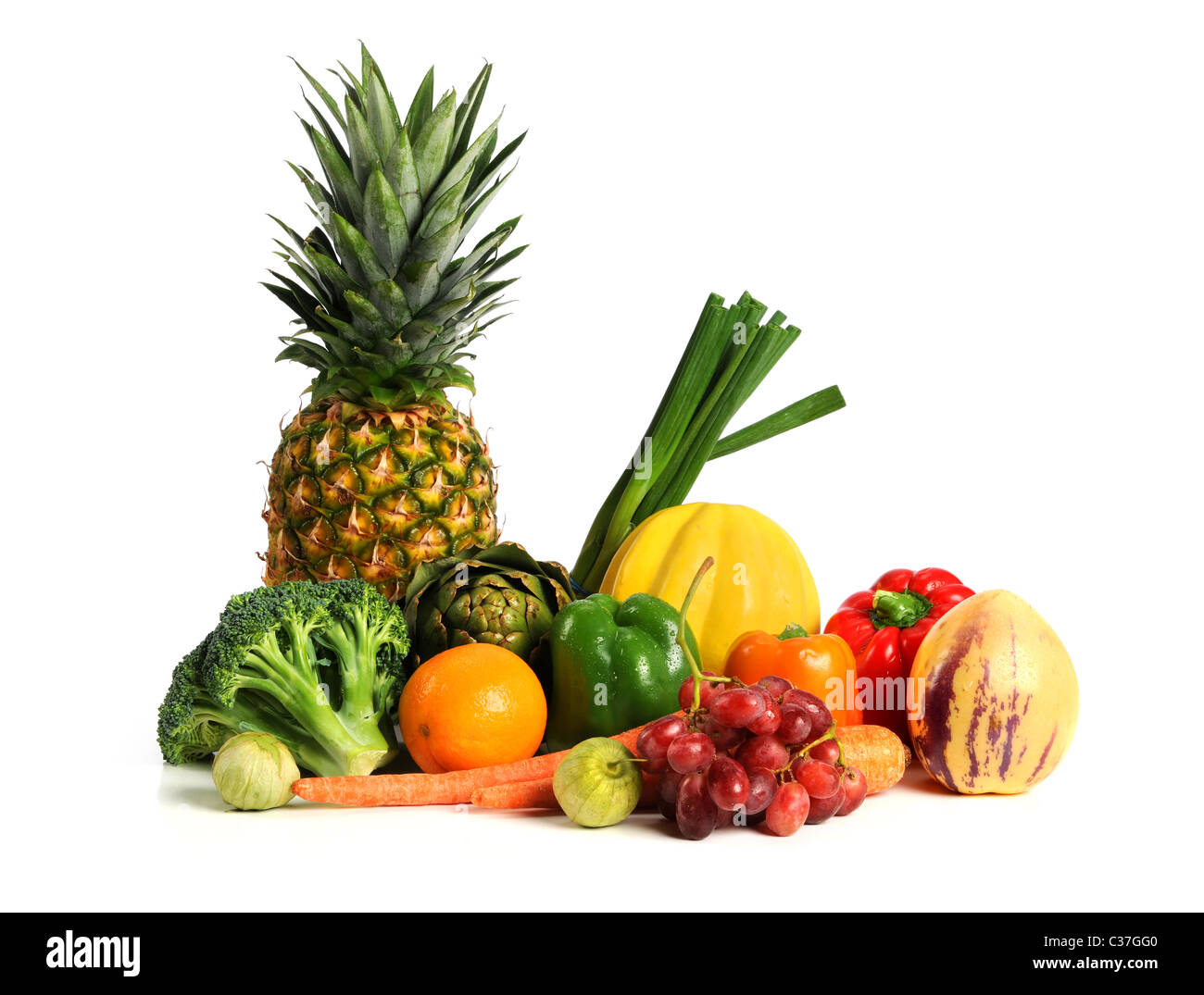 Fresh fruits and vegetables over white background Stock Photo - Alamy